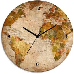 Artland Wanduhr &raquo;Weltkarte&laquo; wahlweise mit Quarz- oder Funkuhrwerk, lautlos ohne Tickger&auml;usche braun &Oslash; 30cm, Quarzuhr