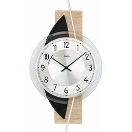 AMS Unisex AMS Wanduhr &raquo;W9551&laquo; Quarzuhr,Holz,Wohnzimmer,Esszimmer,K&uuml;che,Made in Germany,B&uuml;ro,Flur silber B/H/L: 6cm x 42cm x 23cm