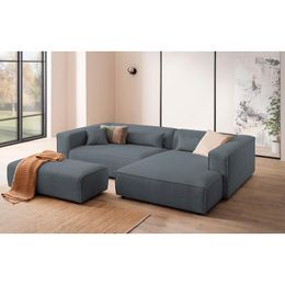 LeGer Home by Lena Gercke Ecksofa &raquo;PIARA XXL Cord, L-Form, Schlaffunktion&laquo; Hocker stellbar zum Schlafsofa (Krokodilverbinder), tiefe Sitzfl&auml;che grau 