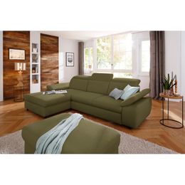 OTTO home Ecksofa &raquo;Mauritius L-Form&laquo; mit Kopfteil- und Armlehnverstellung, Schlaffunktion & Bettkasten gr&uuml;n Struktur fein (100% Polyester);Luxus-
