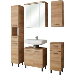 Badm&ouml;bel-Set &raquo;Quickset 919 5-teilig, Waschbeckenunterschrank mit LED-Spiegelschrank&laquo; 5 Stk. tlg. braun Einheitsgr&ouml;&szlig;e