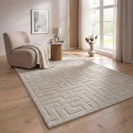 the carpet Designteppich &raquo;Elisa&laquo; rechteckig 15 mm H&ouml;he mit klaren geometrischen Formen und Linien beige Polyester, Polypropylen (PP) B : 140cm 1 Stk.,