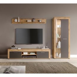 OTTO home Wohnwand &raquo;AOSTA, Breite 235cm, 3-teilige Wohn-Kombination&laquo; bestehend aus: Lowboard, Wandboard, Vitrine, 3 Stk. tlg. grau Holzwerkstoff B/H/T