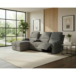 OTTO home Ecksofa &raquo;NAPORI Cord, Multimediasofa, 3er Kinosessel XXL, L-Form&laquo; Kinosofa, manuelle o. elektr. Relaxfunktion, Staufach, Getr&auml;nkehalter grau