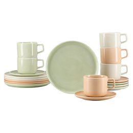 Creatable Kaffeeservice &raquo;Session, Service, 18-tlg.&laquo; Teller ohne Fahne mit gro&szlig;em Spiegel, Elegantes Rillenrelief beige Porzellan 18
