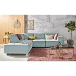 OTTO home Ecksofa &raquo;Sapporo L-Form&laquo; wahlweise Schlaffunktion oder Sitztiefenverstellung, Federkern blau Struktur fein (100% Polyester);Luxus-Microfaser