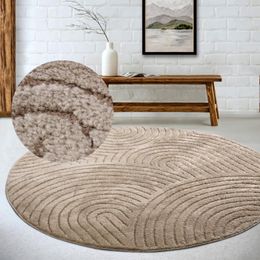 ELLE DECORATION Designteppich &raquo;Cosy Panglao, auch als Rundteppich erh&auml;ltlich&laquo; rund 14 mm H&ouml;he uni Kurzflor, Hoch Tief Struktur, modern, Skandi, Boho, 