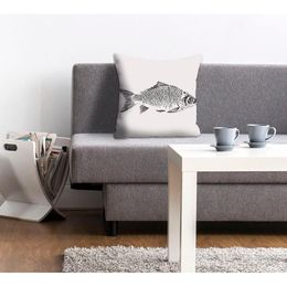 queence Dekokissen &raquo;Dennis&laquo; Kissenh&uuml;lle,Fisch,Wei&szlig;er Hintergrund,Meer,Maritim,Schlicht,Natur grau Polyester B/L: 40cm x 40cm, 1 Stk.