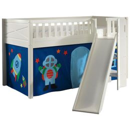 Vipack Hochbett &raquo;Scott&laquo; Made in Europe, m. Rutsch-/Leiterturm, LF 90x200 cm, Vorhang, Tunnel, 4 Designs wei&szlig; 100% Baumwolle Bettmit Rutsche und Leiter, 