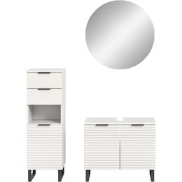 Welltime Badm&ouml;bel-Set &raquo;Litica, Breite 120 cm, hochwertige Rillenfr&auml;sung, Metallkufen&laquo; 3 Stk. tlg. wei&szlig; B/H/T: 120cmcm x 193cmcm x 34cmcm