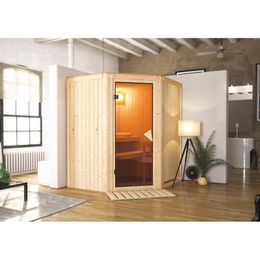 Karibu Sauna &raquo;"Liyah" mit bronzierter T&uuml;r naturbelassen&laquo; in verschiedenen Ausf&uuml;hrungen erh&auml;ltlich beige Saunaofen, integrierte Steuerung, (ohne Ofen)