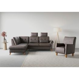 Sit & More sit&more Ecksofa &raquo;G&ouml;teborg&laquo; inkl. Sitztiefenverstellung, wahlweise mit Bettfunktion & Bettkasten braun B/H/T: 250cm x 90cm x 226cm, Luxus-Microfaser, 