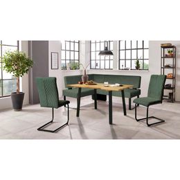 OTTO home Eckbankgruppe &raquo;Oliver&laquo; Set, 4-tlg, 4 Stk. tlg. Eckbank mit Wellenunterfederung im Sitz, Tisch Massiv Eiche gr&uuml;n 92% PES, 8% Naylon B/H/T: 