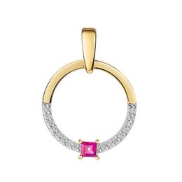Firetti Damen Kettenanh&auml;nger &raquo;Schmuck Geschenk Gold 333 Halsschmuck Anh&auml;nger Kreis rund&laquo; mit Rubin, Zirkonia (synth.) pink Gelbgold 333, 0,9 g