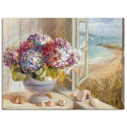 Artland Leinwandbild &raquo;K&uuml;sten Hortensie&laquo; Arrangements 1 Stk. tlg. auf Holzrahmen gespannt blau Leinwand B/H/T: 80cm x 60cm, Leinwandbild Arrangements 