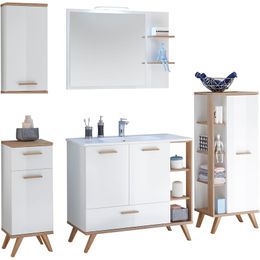Badm&ouml;bel-Set &raquo;Quickset Mineralmarmor-Waschtisch mit LED-Spiegel, Unterschrank&laquo; 7 Stk. tlg. wei&szlig; Glas, Holzwerkstoff B/H/T: 187cmcm x 46cmcm