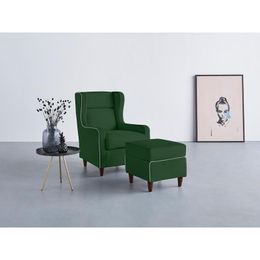 Home Affaire Ohrensessel &raquo;Rhada&laquo; mit farblich abgesetztem Keder gr&uuml;n 100% Polyester Luxus-Microfaser weich, B/H/T: 73cm x 99cm x 85cm