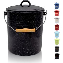 Kr&uuml;ger M&uuml;lleimer &raquo;Emaille-Eimer mit Deckel Serie Rio&laquo; schnitt- / kratzfeste Oberfl&auml;che, bakterienabweisend, extrem langlebig schwarz Emaille B/H/T: 23,5cm, 5