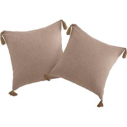LeGer Home by Lena Gercke Dekokissen &raquo;Jada&laquo; Kissenh&uuml;lle ohne F&uuml;llung,Rei&szlig;verschlu&szlig;, 2er Set, modern, 50x50, Quaste beige Baumwolle B/L: 50cm x 50cm, 2