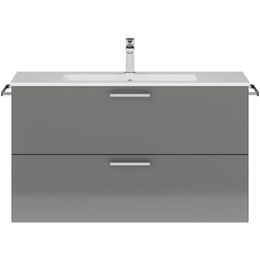 Nobilia Waschtisch-Set &raquo;Tolvina&laquo; vormontiert, mit Soft-Close, 1 Stk. tlg. grau B/H/T: 101cmcm x 59,1cmcm x 48,7cmcm, Griffe edelstahlfarbig