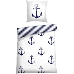 Schiesser Bettw&auml;sche &raquo;Marina, maritime Momente in frischer Farbkombination&laquo; 2 Stk. MADE IN GREEN by OEKO-TEX wei&szlig; Renforc&eacute;, Obermaterial: 100% Baumwolle B/L: 