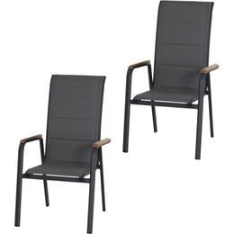 siena GARDEN Gartensessel &raquo;Tesoro HighBack Stapelsessel 2er-Set&laquo; Set, 2 Stk. tlg. Alu, Textil, Teak FSC 100 % B/H/T: 62cm x 112cm x 73cm