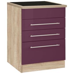 KOCHSTATION Kochfeldumbauschrank &raquo;KS-Eton&laquo; lila eiche sonoma, B/H/T: 60cm x 85cm x 60cm, Schubladen: 2 Stk.