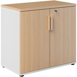 Dreht&uuml;renschrank &raquo;ITALIC&laquo; Praktisch und funktional f&uuml;r mehr Ordnung im B&uuml;ro. Holzwerkstoff Strukturiert Eiche / Weiss, B/H/T: 80cm x 75cm x 45cm, 