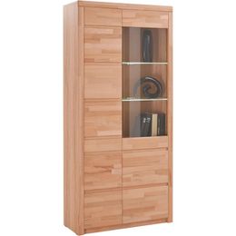 OTTO home Vitrine &raquo;SILBEKORG B/T/H: 90/35/190cm, Fronten & Leisten aus Massivholz&laquo; 10 F&auml;cher, variable Einlegeboden aus Glas&Melamin, Korpus aus 