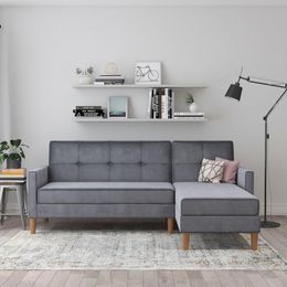 Ecksofa &raquo;Lilly, L-Form,&laquo; mit Bett-Funktion, Recamiere beidseitig montierbar, Sitzh&ouml;he 43 cm grau Veloursstoff 100% Polyester B/H/T: 212cm x 82cm x 