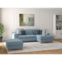 Sit & More sit&more Ecksofa &raquo;Dundee L-Form&laquo; mit Federkern und Massivholzf&uuml;&szlig;en, wahlweise mit Kopfteilverstellung blau B/H/T: 264cm x 86cm x 175cm, Struktur weich