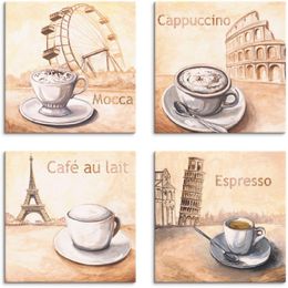 Artland Leinwandbild &raquo;Mocca Cappuccino Caf&eacute; au lait Espresso&laquo; Getr&auml;nke 4 Stk. tlg. 4er Set, verschiedene Gr&ouml;&szlig;en beige Leinwand, MDF B/H/T: 30cm x 30cm, 