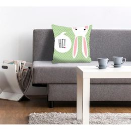 queence Dekokissen &raquo;Maverik&laquo; mit einem sprechenden Hasen gr&uuml;n Polyester B/L: 40cm x 40cm, 1 Stk.
