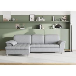 DOMO collection Ecksofa &raquo;FRANZI 278x170x81 cm, Steppung im Sitzbereich, L-Form&laquo; wahlweise mit Bettfunktion, Bettkasten und Kopfteilverstellung silber 