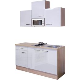 Flex-Well Pantryk&uuml;che &raquo;Florenz&laquo; Gesamtbreite 150cm, mit Mikrowelle und Kochfeld, viele Farbenvarianten wei&szlig; B/H/T: 150,5cm x 200cm x 60cm