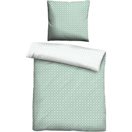 Biberna Wendebettw&auml;sche &raquo;Combinate in Gr. 135x200, 155x220 oder 200x200 cm&laquo; 2 Stk. Bettw&auml;sche aus Baumwolle, zeitlose Bettw&auml;sche mit Wendeoptik gr&uuml;n Mako-