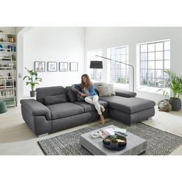 Die PlanBar Ecksofa &raquo;MP-IN17041 L-Form, Breite 325 cm&laquo; Sitztiefenverstellung, optional Kopfteilverstellung & Schlaffunktion grau 100% Polyester B/H/T: