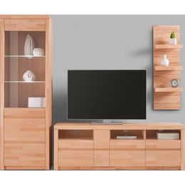 OTTO home Wohnwand &raquo;Silkeborg: 3-teilig, Breite: 220cm, Griffmulden, Fronten Massivholz&laquo; Set, 3 Stk. tlg. beige Holz teilmassiv Holzwerkstoff 
