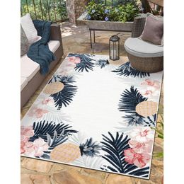 MyFlair Outdoorteppich &raquo;Sunny, LAGERR&Auml;UMUNG&laquo; rechteckig 8 mm H&ouml;he Blumen Motiv, mit Bord&uuml;re, Outdoor geeignet, Balkon, Terrasse wei&szlig; Polypropylen B : 160cm 1 