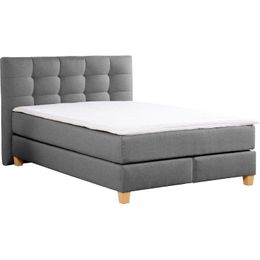 Home Affaire Boxspringbett &raquo;Moulay&laquo; inkl. Topper, in &Uuml;berl&auml;nge 220 cm, 3 H&auml;rtegrade, auch in H4 grau Struktur fein, Liegefl&auml;che B/L: 140cm x 220cm 