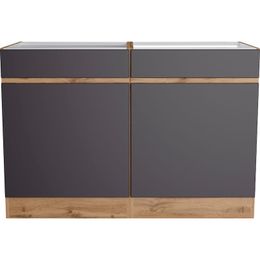 KOCHSTATION Sp&uuml;lenschrank &raquo;KS-Riesa&laquo; Breite 120 cm, MDF-Fronten grau Holzwerkstoff wotaneiche, B/H/T: 120cm x 82cm x 60cm, T&uuml;ren: 2 Stk.