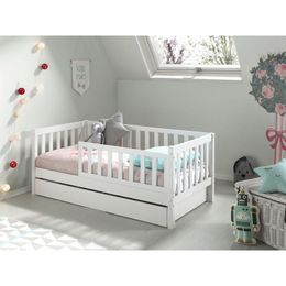 Vipack Kinderbett &raquo;Junior, Kiefermassiv mit umlaufenden Sprossengitter und Rolllattenrost&laquo; B/H/T ca. 148x60x76cm, mit niedrigem Betteinstieg, wahlweise in 2 