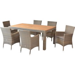 Merxx Essgruppe &raquo;Teneriffa&laquo; Set, 13 tlg. inkl. 6 Sessel, 6 Auflagen, 1 Tisch braun Aluminium, FSC -zertifiziertes teilmassives Holz, Kunststoff B/H/T: