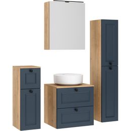 Nobilia Badm&ouml;bel-Set &raquo;Cascada&laquo; Set, inkl. Aufsatzwaschbecken und Spiegelschrank mit Beleuchtung, 4 Stk. tlg. blau B/H/T: 140cmcm x 184cmcm x 48,2cmcm