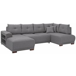 Home Affaire Wohnlandschaft &raquo;Viborg U-Form&laquo; mit Regal in der Armlehne, wahlweise mit Bettfunktion grau Filzoptik (100% Polyester);Struktur (100% 