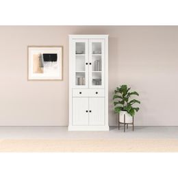 OTTO home Vitrine &raquo;Liotta&laquo; Mit 2 Glast&uuml;ren und 1 Schublade wei&szlig; Massivholz wei&szlig;, B/H/T: 77cm x 181cm x 31cm, Schubladen: 2 Stk. T&uuml;ren: 4 Stk.