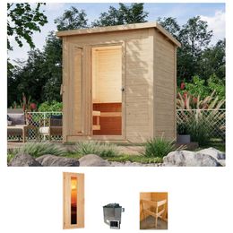 Karibu Saunahaus &raquo;Talo 1&laquo; Set, Ofen 9 KW externe Strg easy beige Saunaofen, externe Steuerung, 9 kW