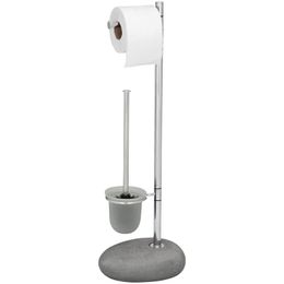 Wenko WC-Garnitur &raquo;Pebble Stone&laquo; aus Glas Polyresin (Kunststein) Stahl grau Glas, Polyresin (Kunststein), Stahl Einheitsgr&ouml;&szlig;e