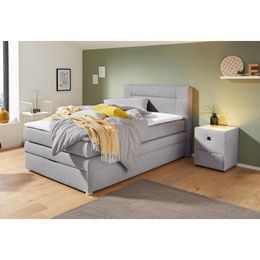 Jockenh&ouml;fer Boxspringbett &raquo;Carmen&laquo; mit Bettkasten und Topper, erh&auml;ltlich in 120 & 140cm Breite grau Strukturstoff, Liegefl&auml;che B/L: 120cm x 200cm, Gewicht bis: 