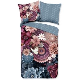 HIP Wendebettw&auml;sche &raquo;Asher&laquo; 2 Stk. Mako-Satin, Rei&szlig;verschluss, Wendeoptik, Mandala, Blumen, Schmetterling bunt Mako-Satin, Obermaterial: 100% 